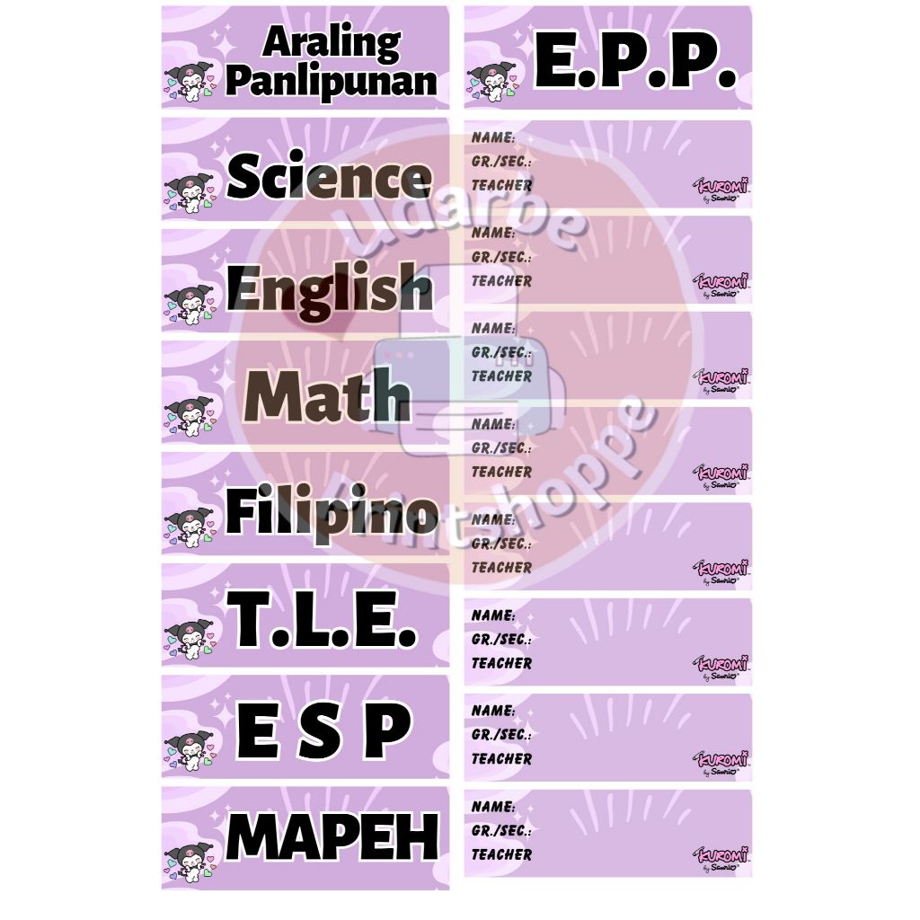 KUROMI Inspired Subject and Blank Name Stickers (ELEMENTARY) | Shopee ... KUROMI Inspired Subject and Blank Name Stickers (ELEMENTARY) | Shopee ...