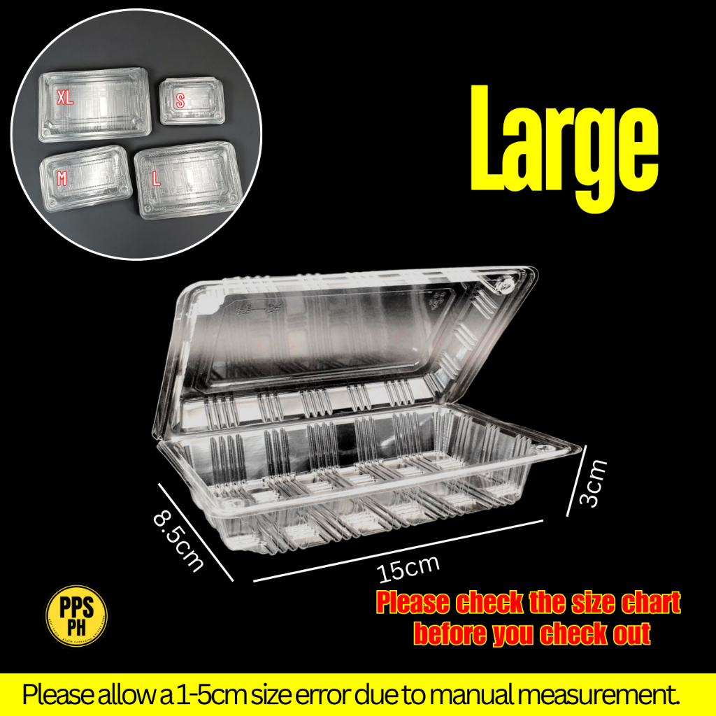 50pcs S/M/L/XL Rectangle Clamshell with Lock Clear Container Take-out ...