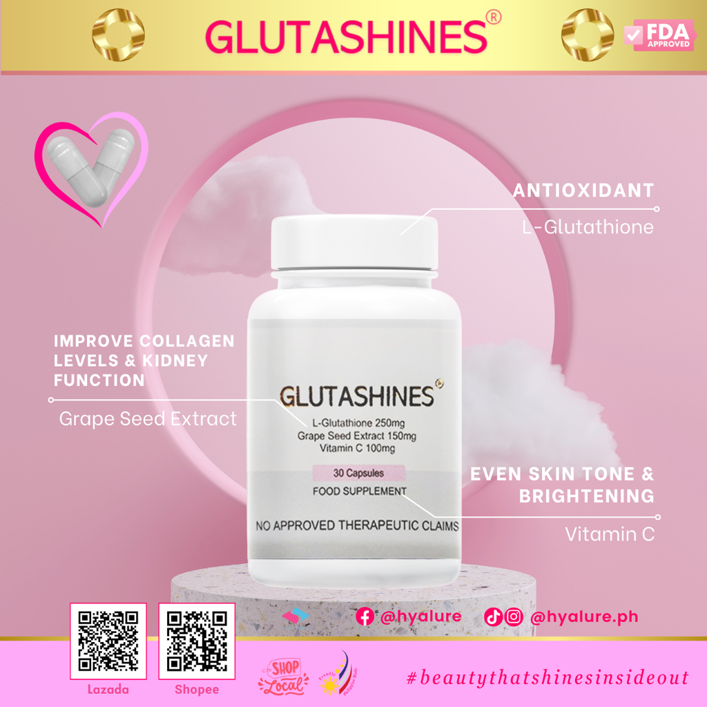GLUTASHINES (L-Glutathione, Grape Seed Extract, Vitamin C) Food ...