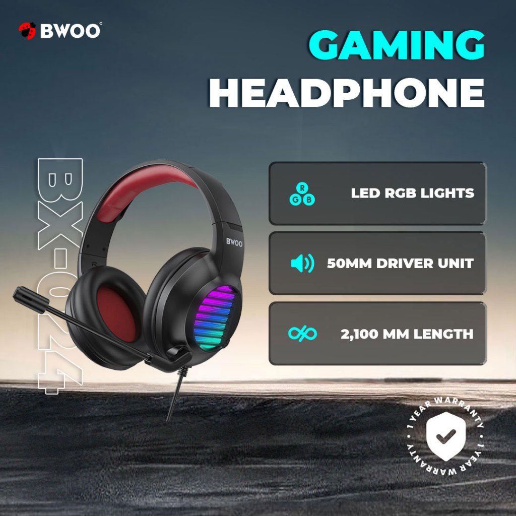 BWOO BX024 Stereo Sound Wired Gaming Headphone with Mic RGB Lightning LED | Shopee Philippines