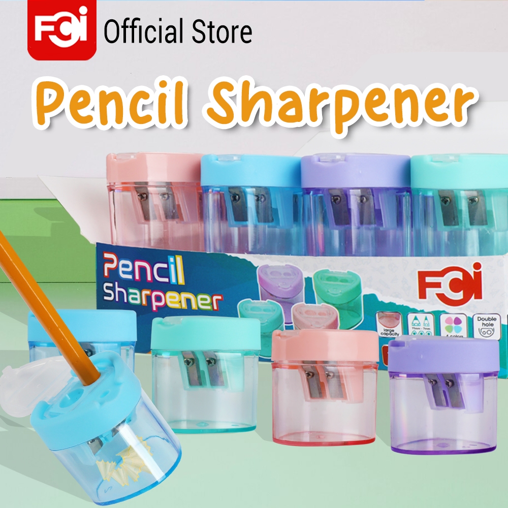 FCI Double Hole Pencil Sharpener With Case Different Colors Stationary ...