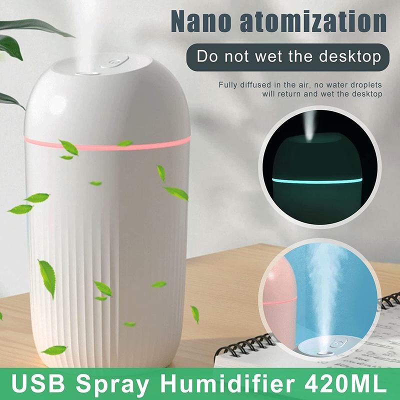 420ml Portable Air Humidifier LED Light Gentle Luminous USB Ultrasonic Air Purifier Diffuser COD ...