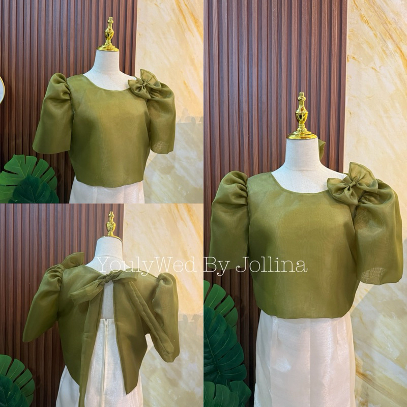 Modern Filipiniana Kimona Croptop With Detachable Ribbon (Taiwan Jusi) | Shopee Philippines