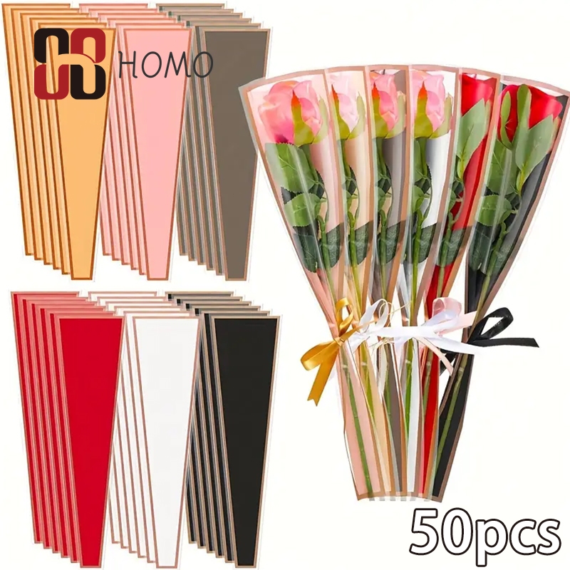 50pcs Single Rose Flower Packaging Bag Transparent Waterproof High ...