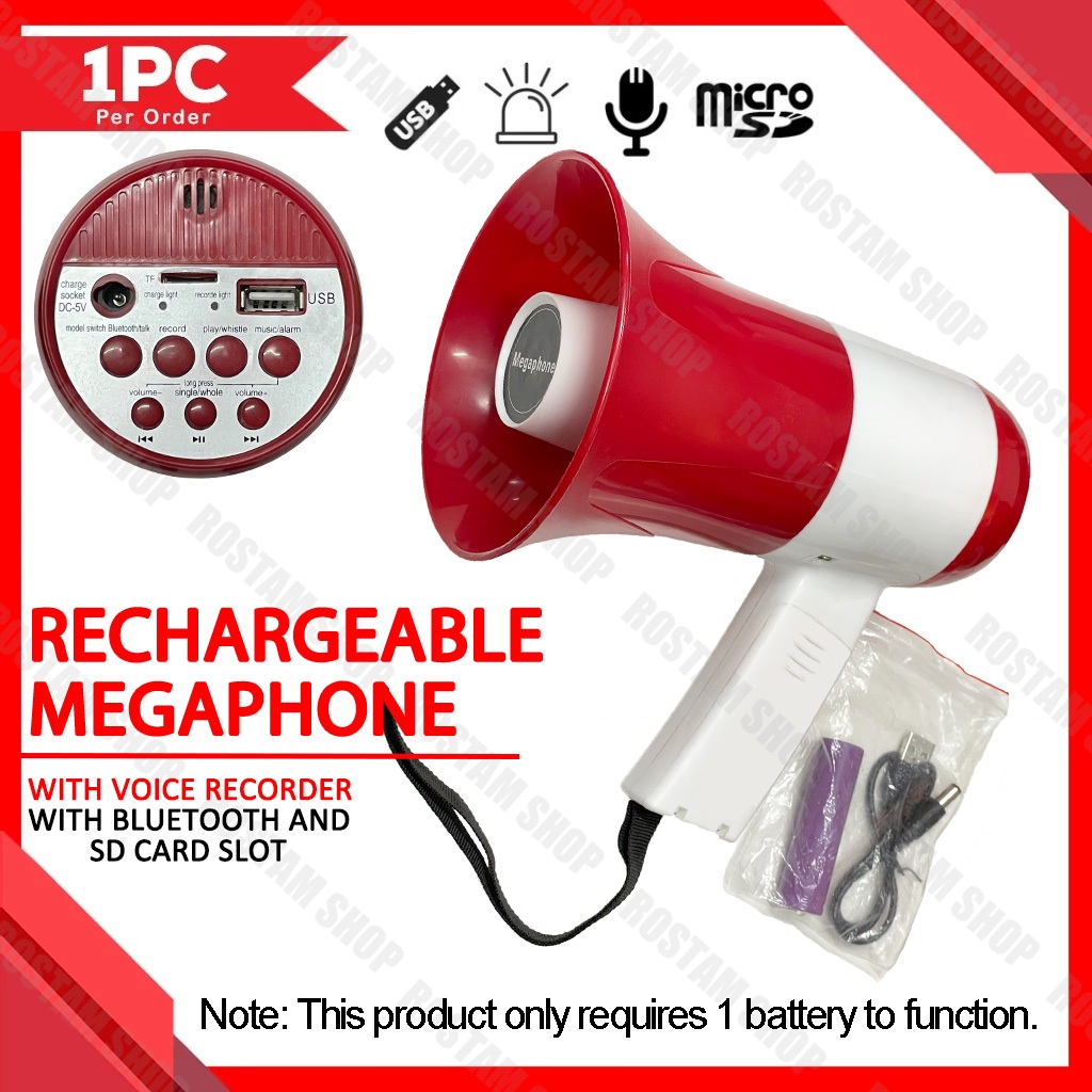 SIREN & WHISTLE Handy Megaphone Handheld Megaphone Speaker 3.7V 50W ...