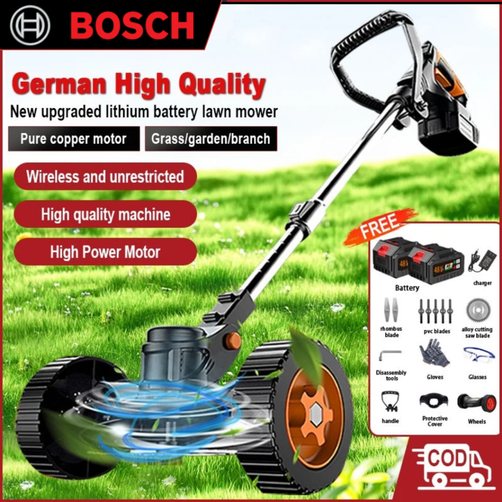 BOSCH Grass Cutter 388V Cordless Electric Lawn Mower Rechargeable Portable Grass Trimmer Garden ...