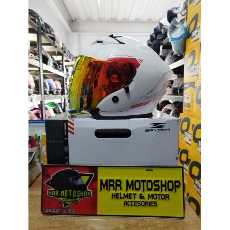 spyder fuel FR V2 artic white red halface helmet | Shopee Philippines