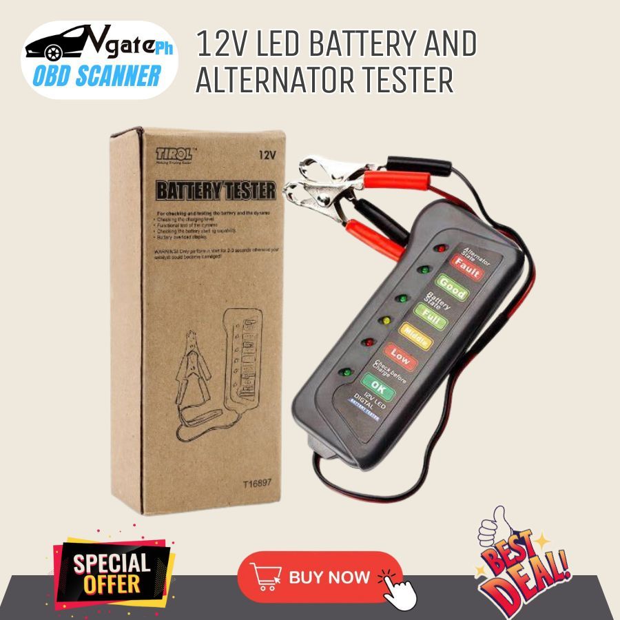 TIROL 12V LED Digital Battery Alternator Tester 6 Led Lights Display ...