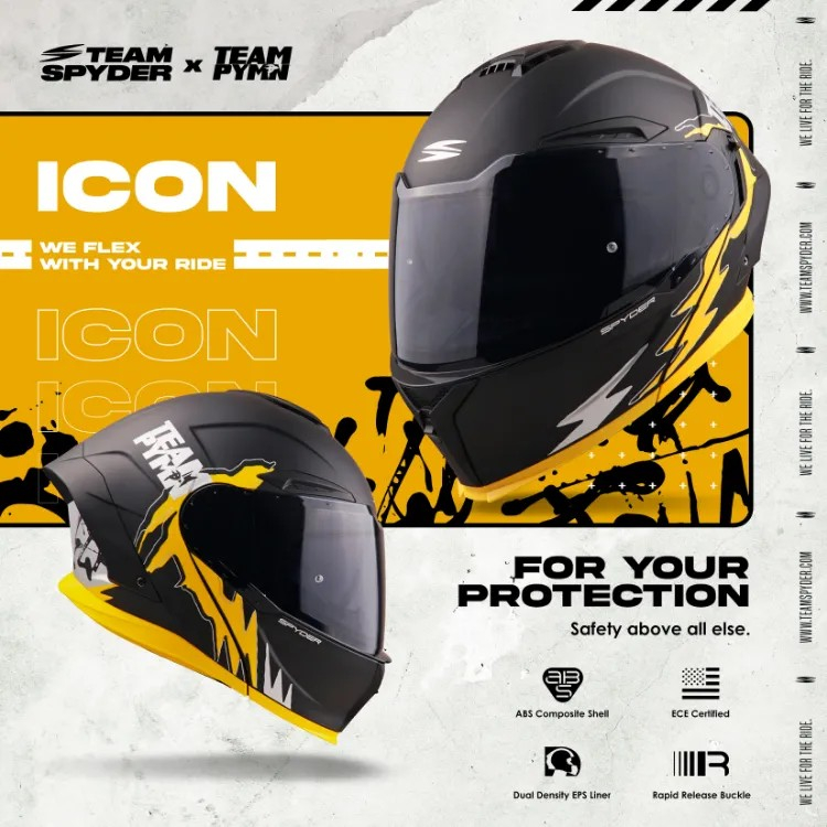 Spyder x Team Payaman Icon GD Modular Motorcycle Helmet with Dual Visor (Free Clear Visor ...