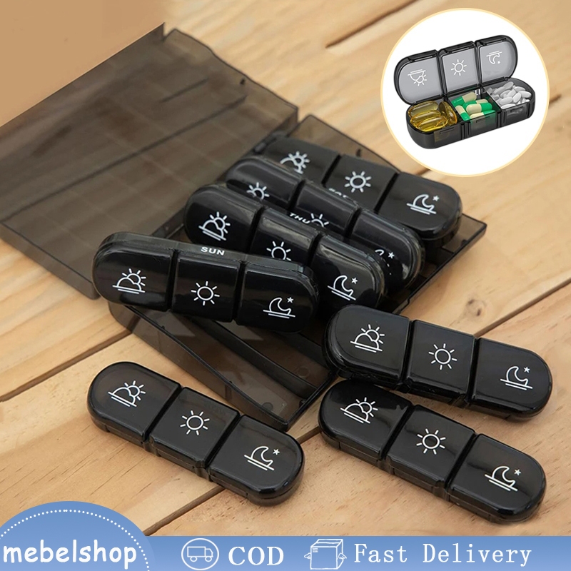 Portable Pill Box 21 Grids Black Pill Box Sorting Box 7 Days a Week ...
