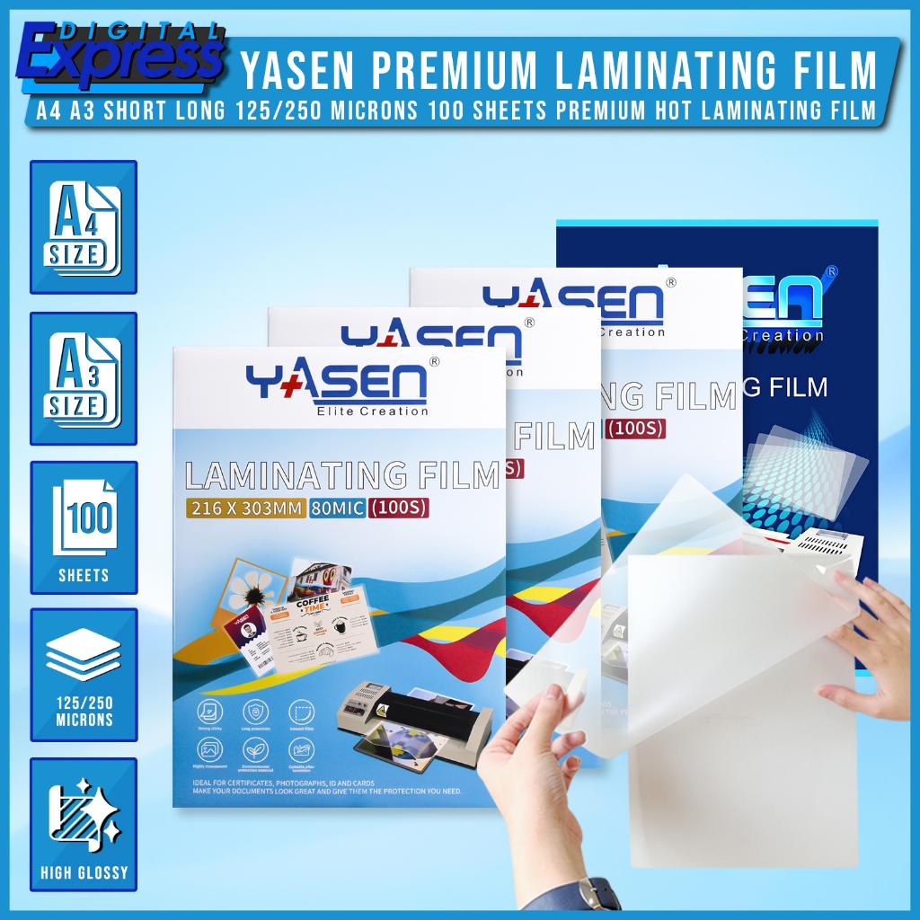 Yasen Laminating Film A4 A3 Size 125 and 250 Microns 100pcs | Shopee Philippines