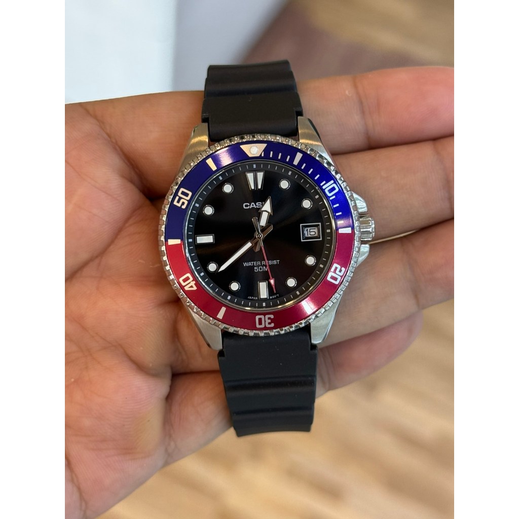 ORIGINAL CASIO Analog Black Dial Black (PEPSI) Resin Band Ladies Watch ...