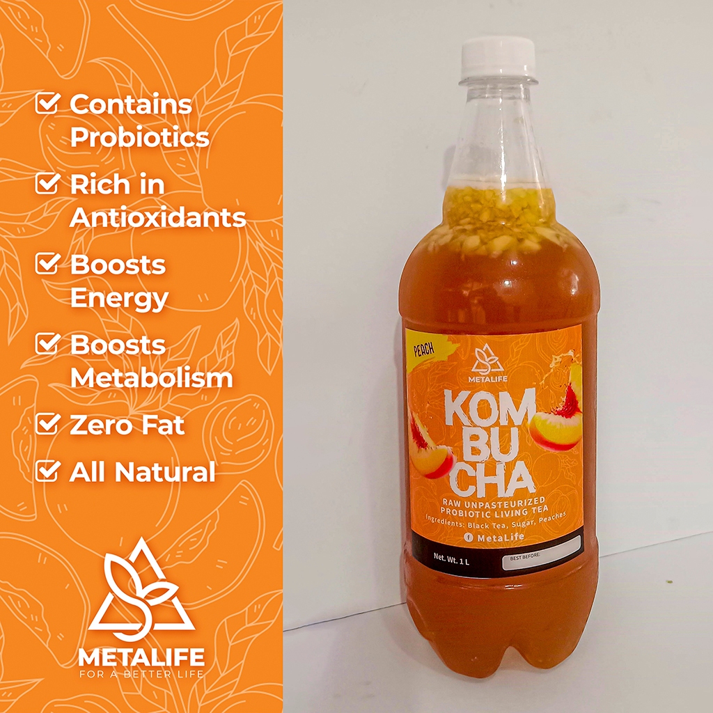 MetaLife Kombucha Tea- PEACH FLAVOR- Fermented black tea-1 Liter ...