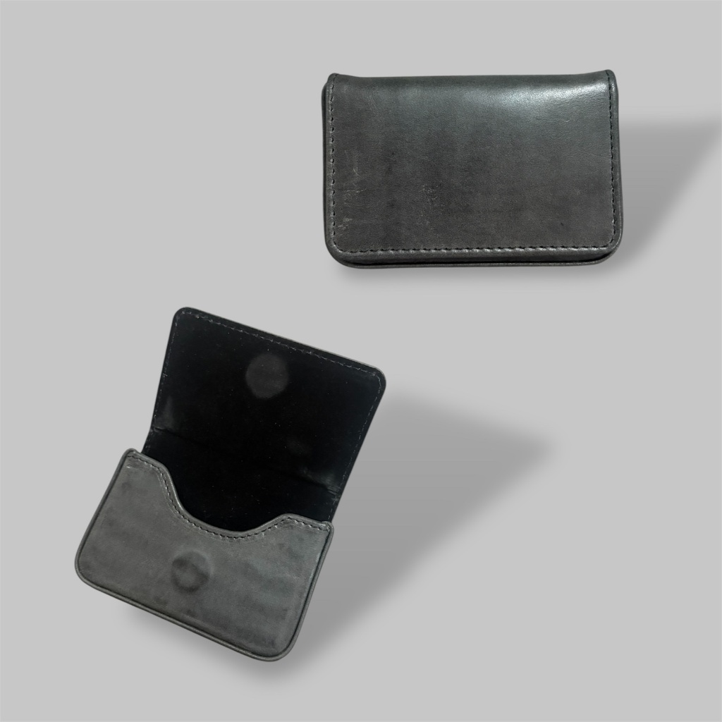 Full Grain Cowhide Leather Stiff Magnetic Flap Closing Card Holder ...
