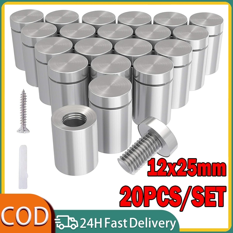 20Pcs 12x25mm Glass Stainless Steel Standoff Bolt Standoff Screws for ...
