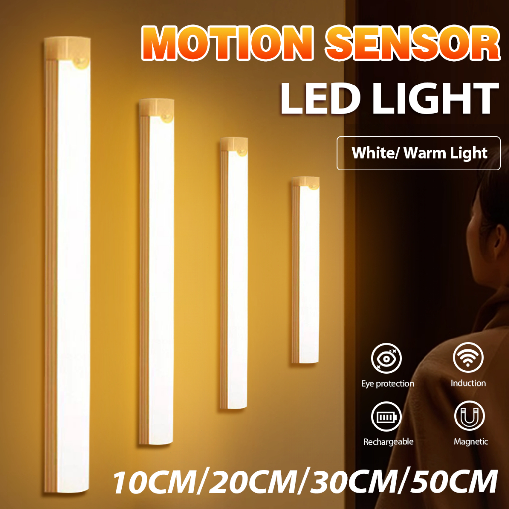 50CM LED Motion Sensor Light Rechargeable Magnetic Cabinet Light USB ...