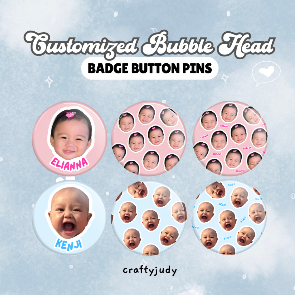 Customized Bubble Head Badge Button Pins (Glossy or Glittered, Size ...
