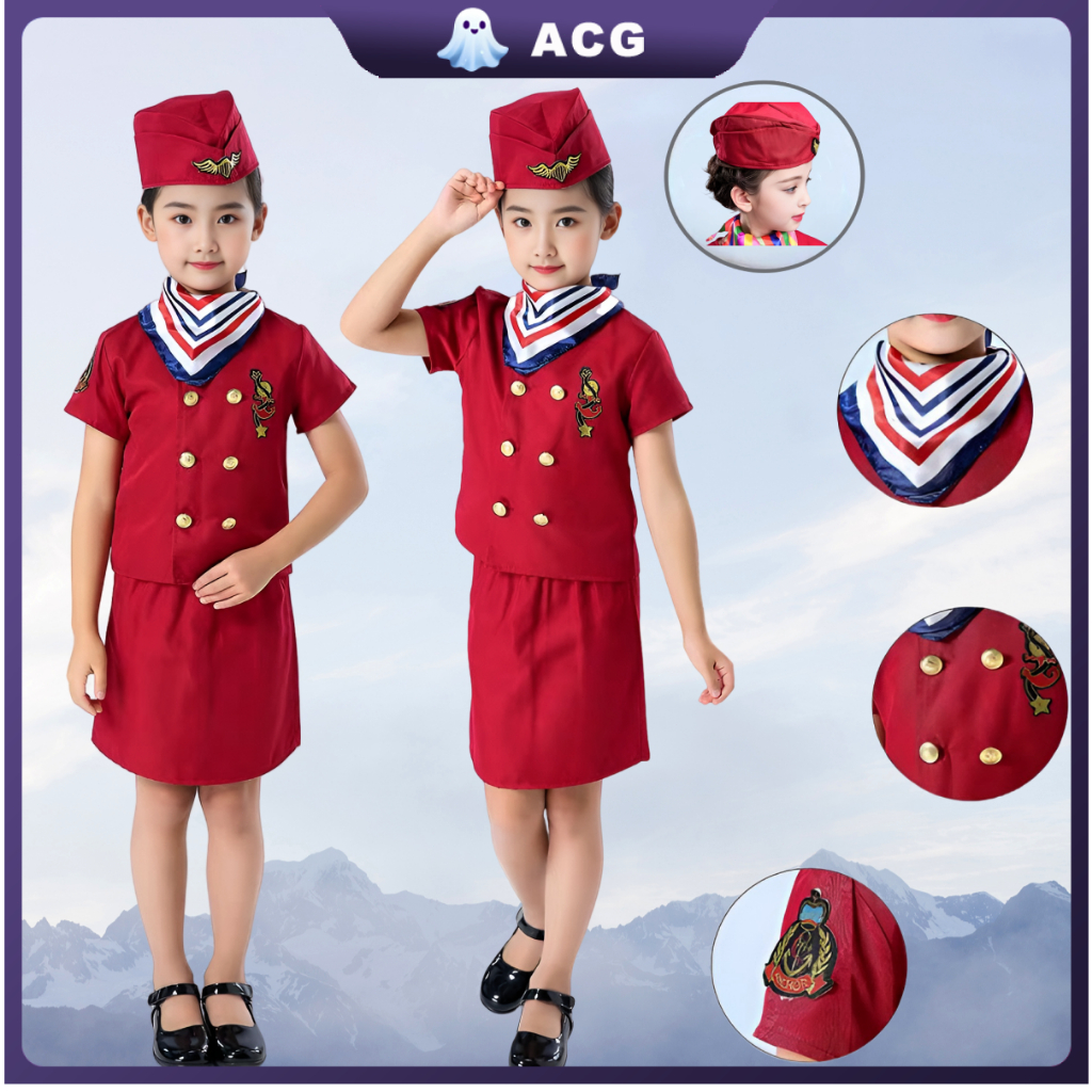 Flight Attendant Suit For Kids Girl Pilot Flight Attendant Cosplay ...