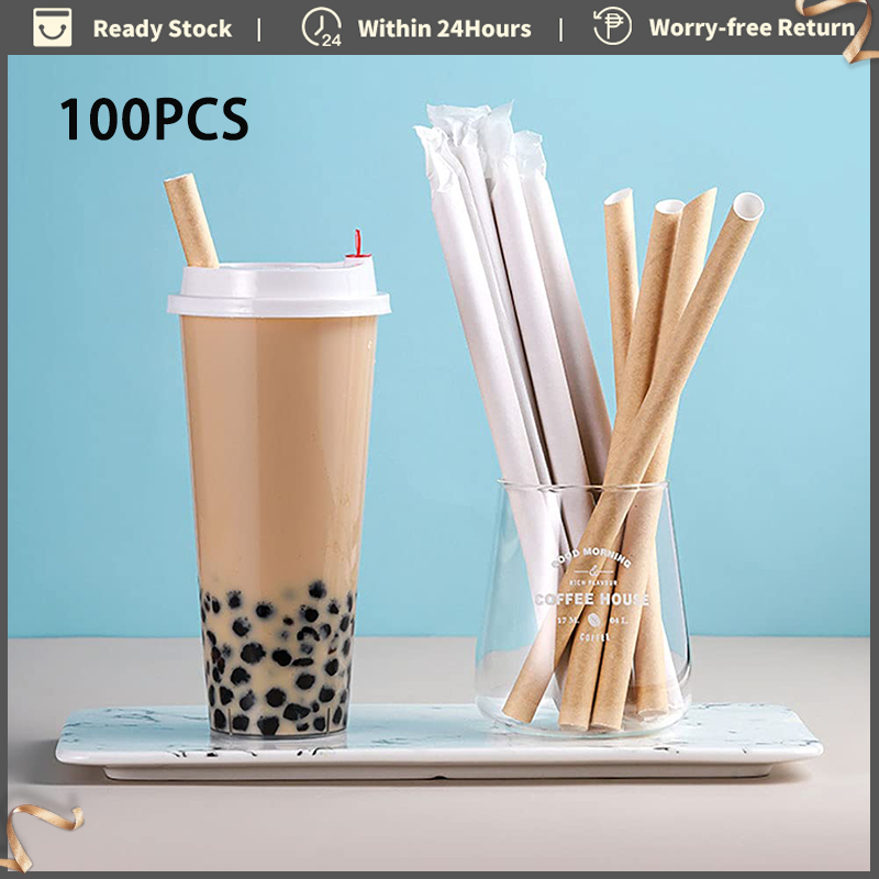 100PCS Angled SugarCane Straw Individually Wrap Disposable ...
