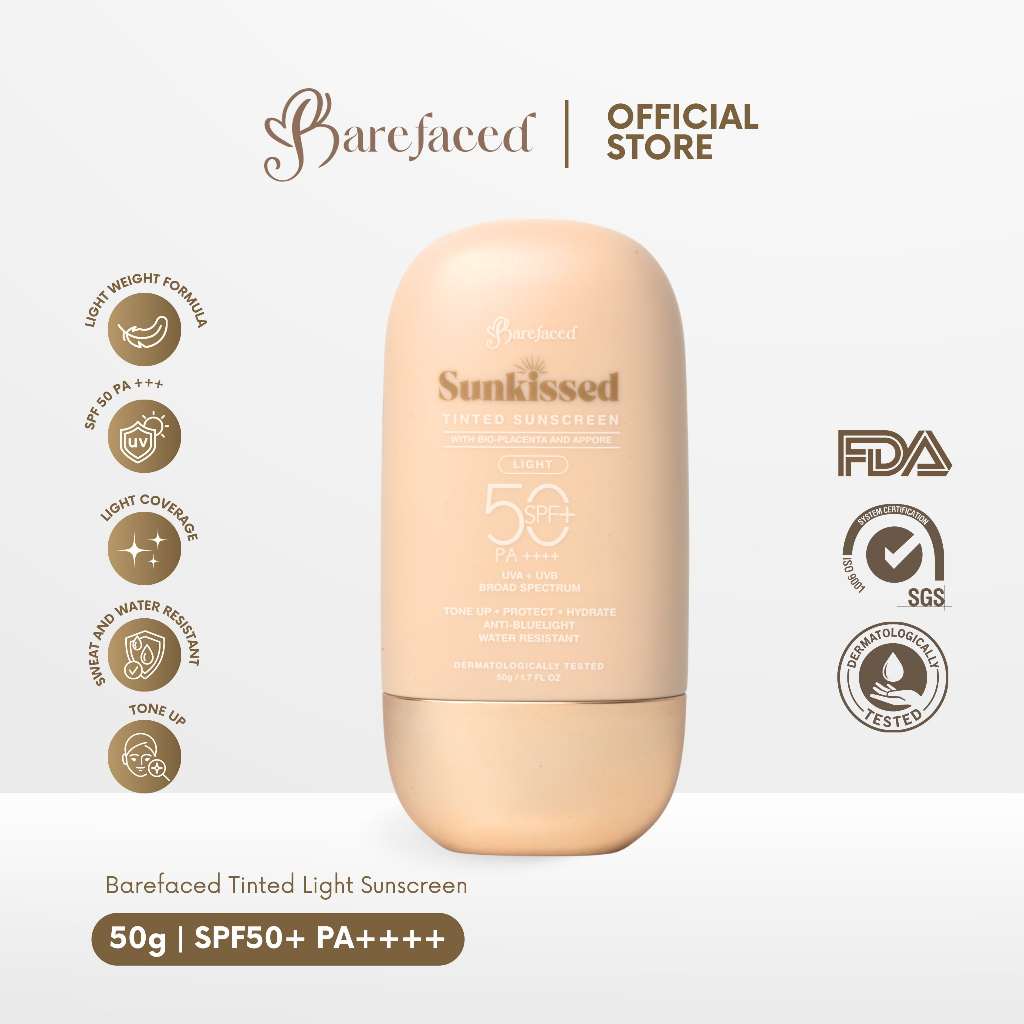 Barefaced Sunkissed Tinted-Light Sunscreen SPF50+ PA++++ 50g | Shopee ...