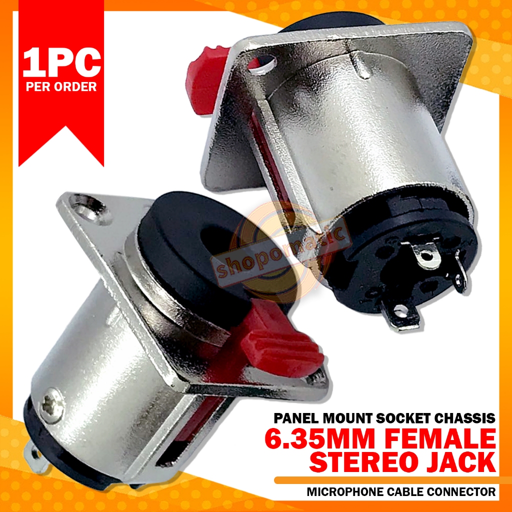 6.35mm Stereo Female Jack Panel Mount Female Socket Chassis Microphone ...