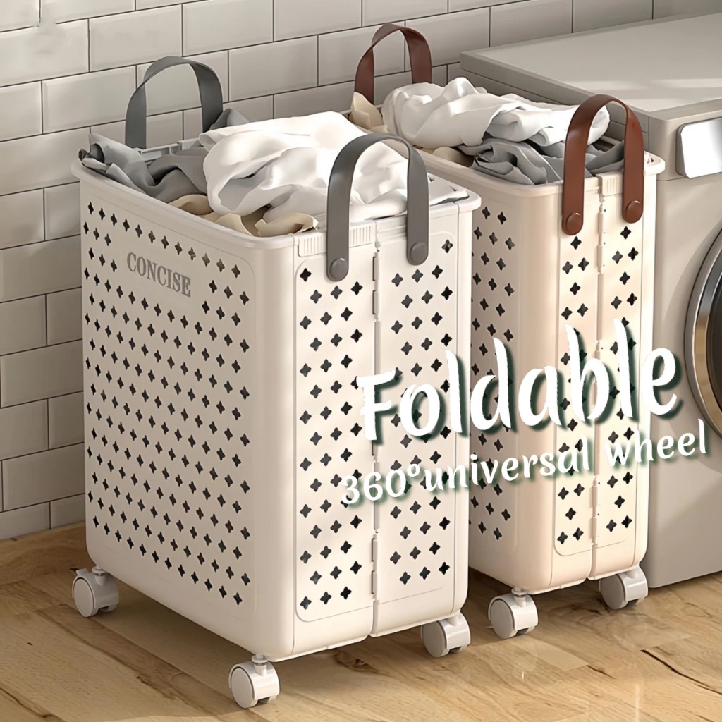 Foldable Large Laundry Baskets With Wheels Storage Collapsible Plastic ...