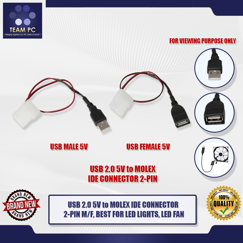 USB 2.0 5V to MOLEX IDE CONNECTOR 2-PIN M/F, BEST FOR LED LIGHTS, LED ...