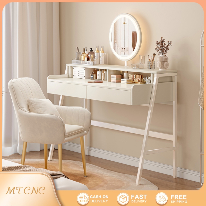 Nordic Vanity Table With LED Mirror Modern Makeup Table Dressing Table ...