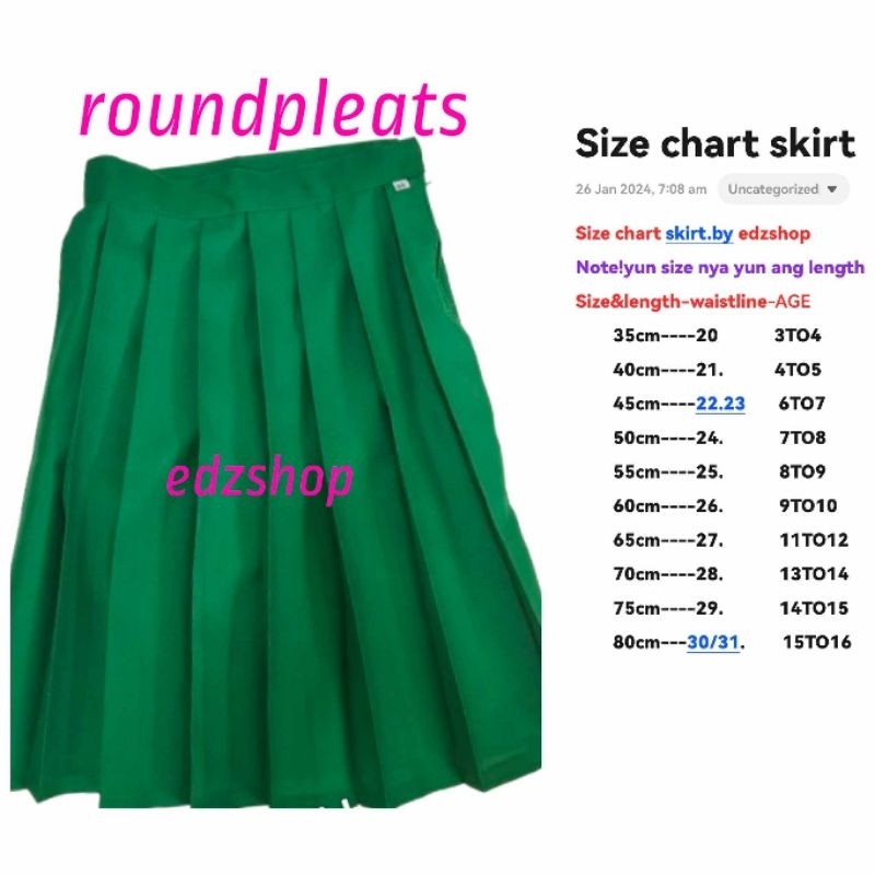 ROUND PLEATS EMERALD GREEN SKIRT SCHO UNIFORM | Shopee Philippines