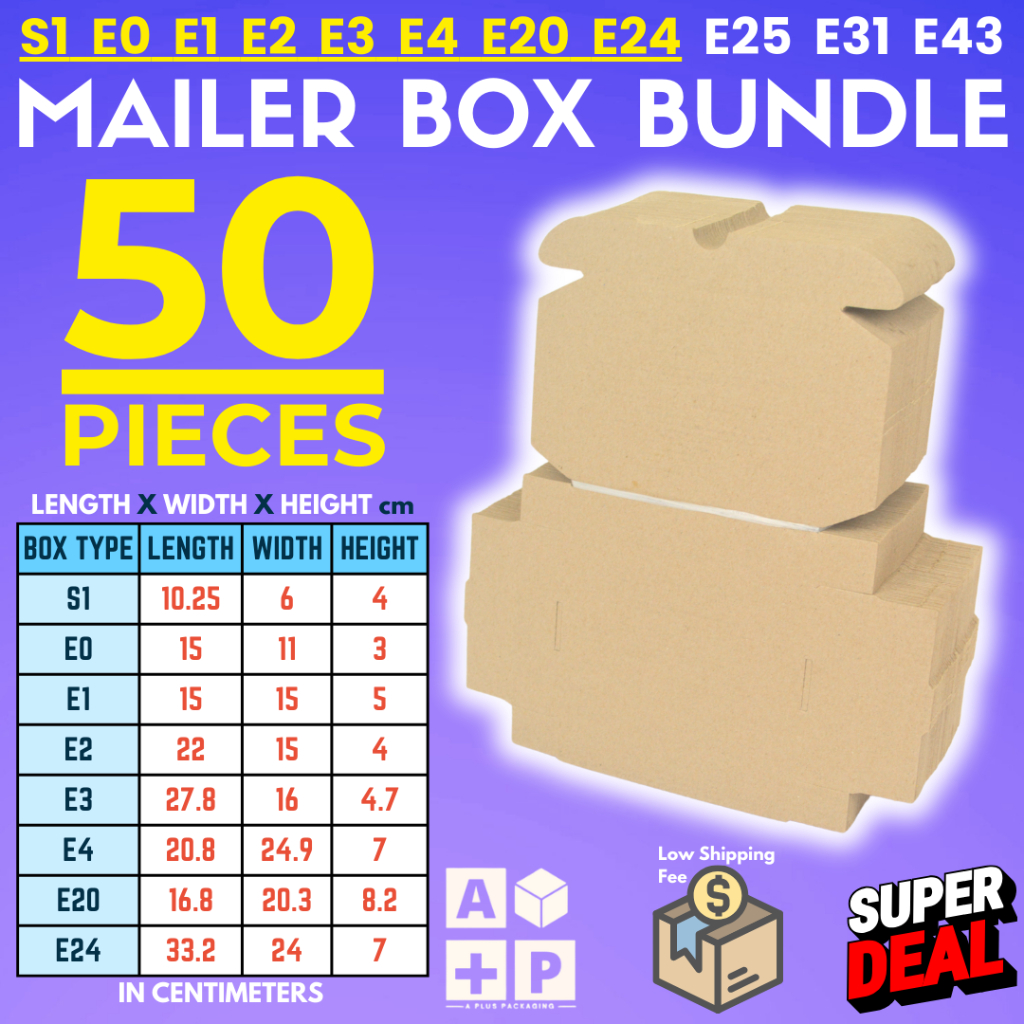 ️ 50 pcs MAILER BOXES (S1, E0-E24), Corrugated Packaging Carton Box ...