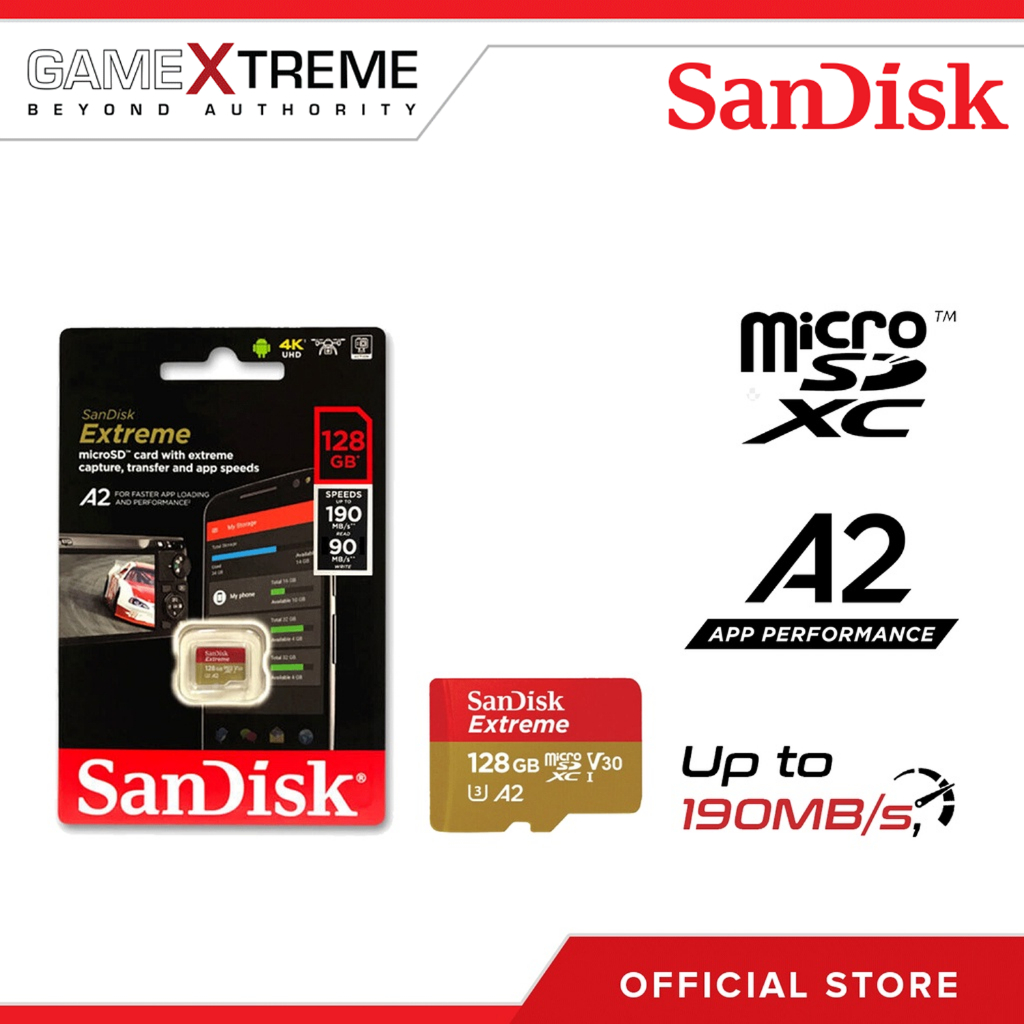 SanDisk Extreme 128GB MicroSDXC UHS-I C10, U3,V30, 4K, 5K, A2 Memory ...