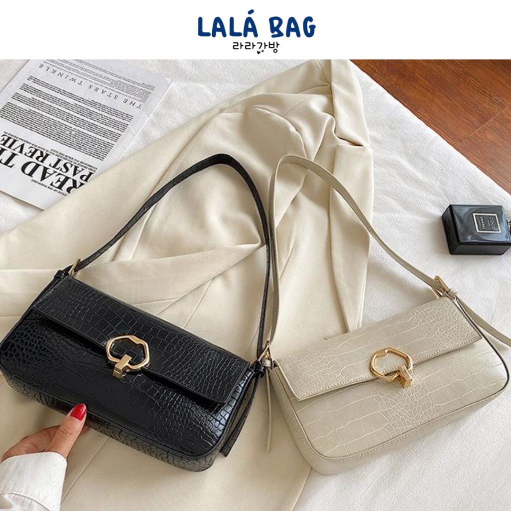 LALÁ BAG Two-way Crocodile Skin Textured Leather Flap Bag Shoulder ...