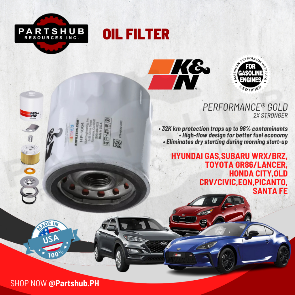 K&N OIL FILTER HP-1004 (HYUNDAI GAS,SUBARU WRX/BRZ, TOYOTA GR86/LANCER ...