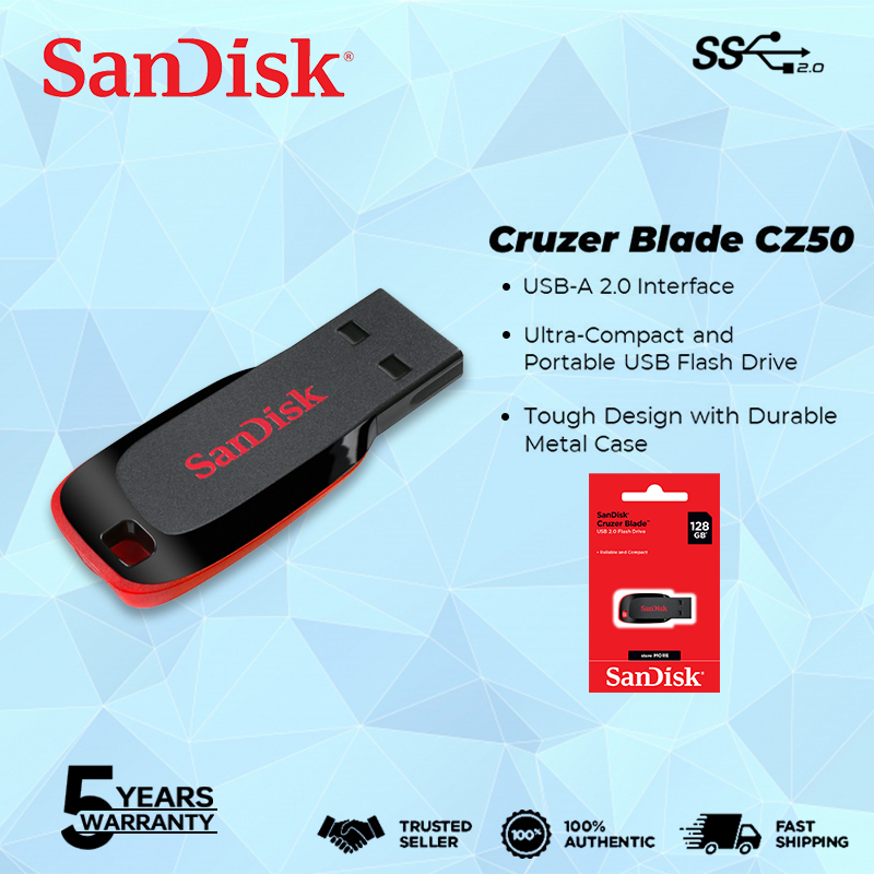 Sandisk Cruzer Blade 128GB 256GB 512GB USB 2.0 Flash Drive | Shopee ...