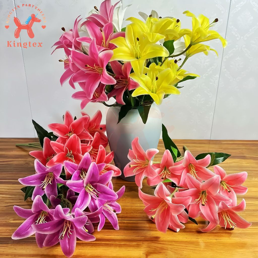 Artificial 9 head flowers lily fake plastic flower for wedding home ...