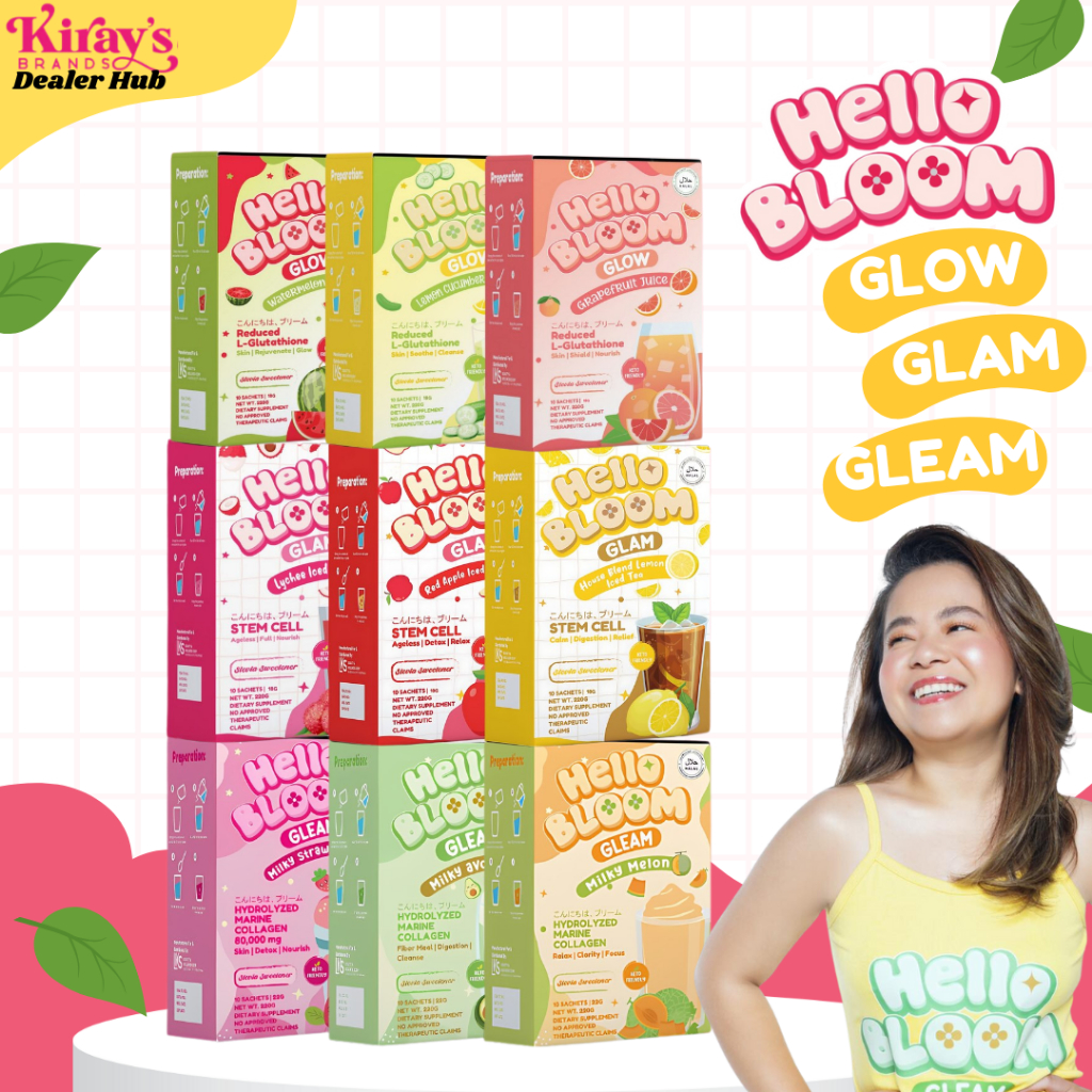 HELLO BLOOM Drinks | GLAM for Stem Cell, GLOW for Gluta, GLEAM for ...