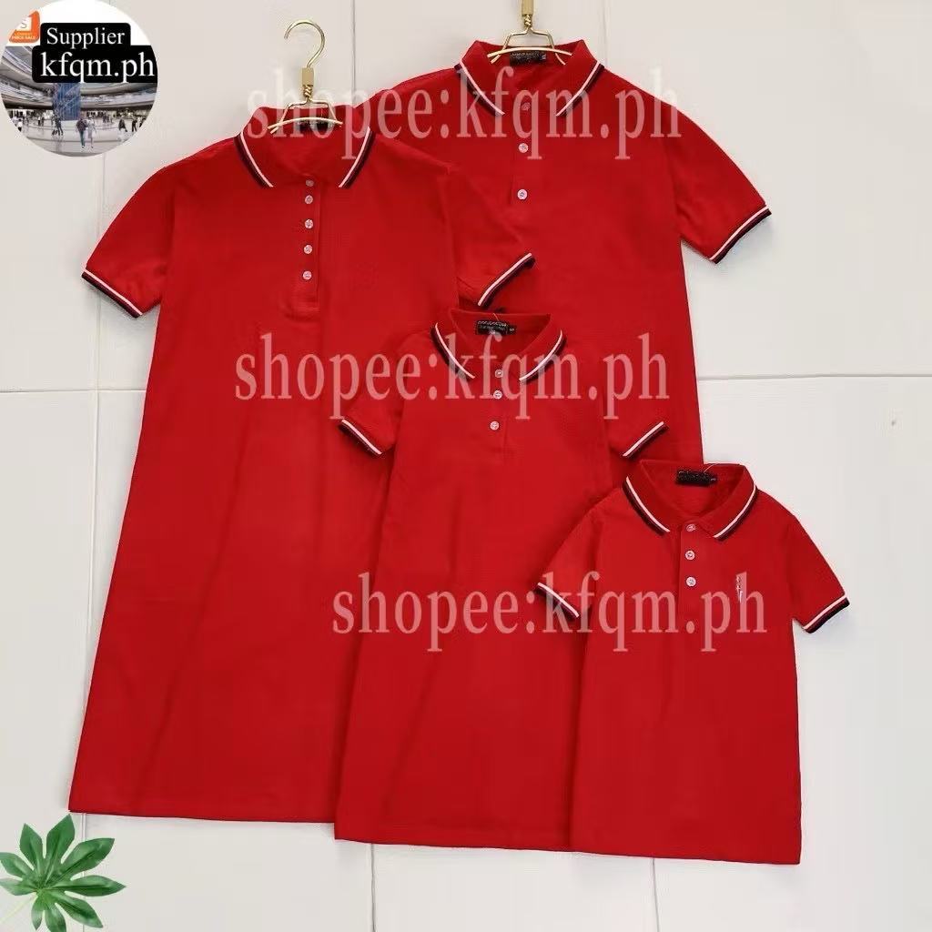 fashion red color family couple polo shirt dress uniform cotton LKD LKG ...