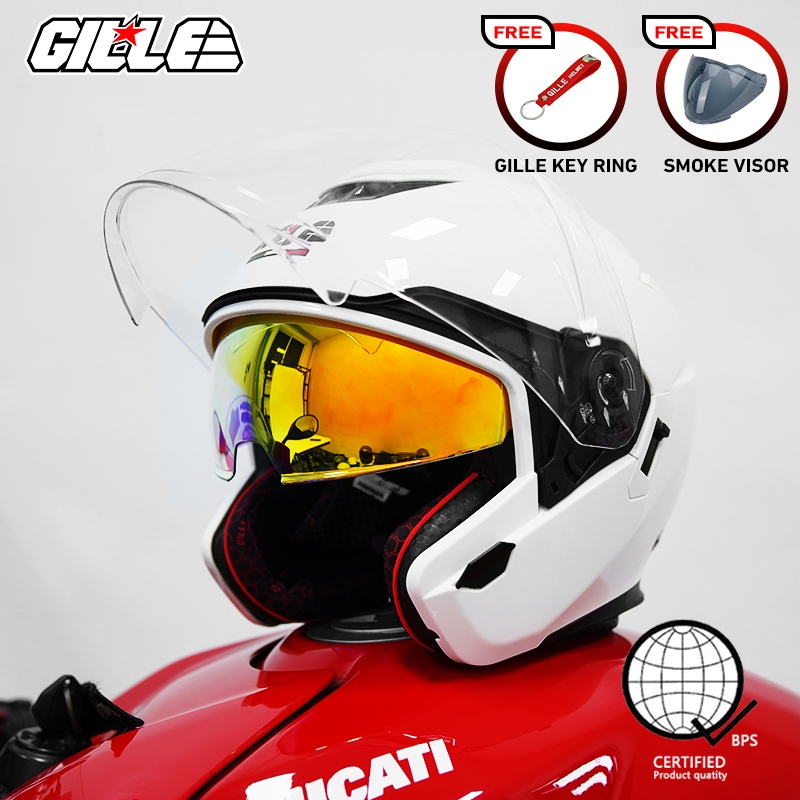 GILLE HELMETS 893 VISAGE PLAIN Half Face Gold Iridium Inner Visor ...