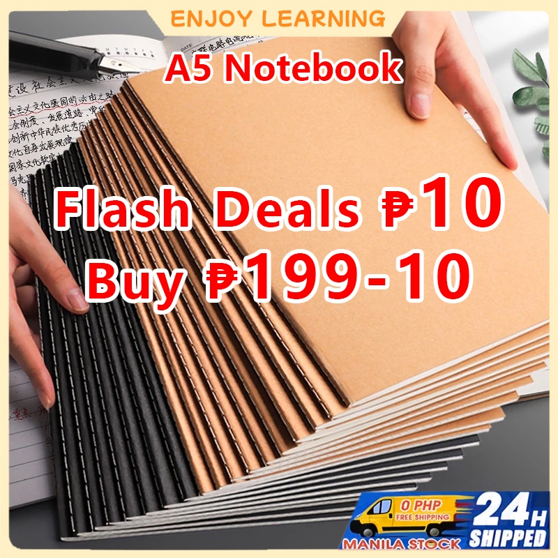 36 Sheets 4 Style A5 Notebook Khaki Black Cover Workbook School Office ...