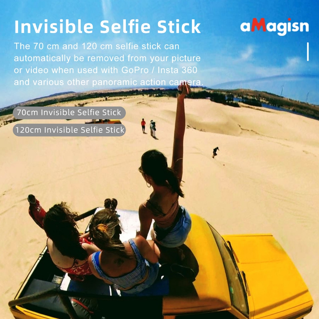 aMagisn 120cm Invisible Selfie Stick – Lightweight, Extendable for ...