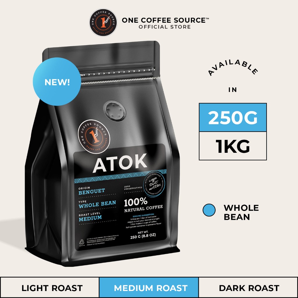 ONE COFFEE SOURCE Atok Coffee from Benguet, 100% Arabica, Whole Bean ...