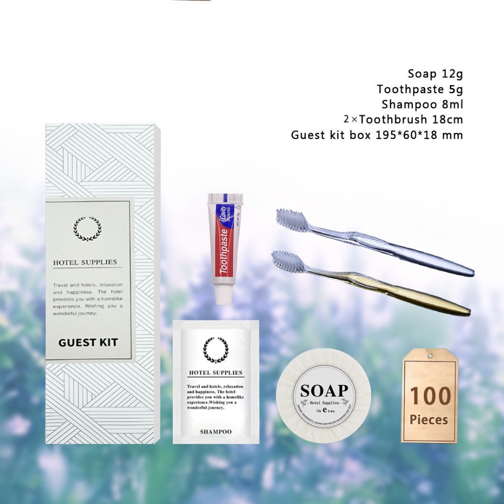 100 Sets Hotel Supplies Guest Kit 6 in 1 Toothbrush Toothpaste Soap ...