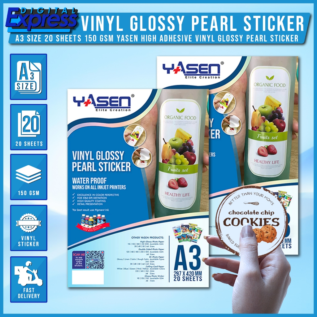 Yasen Glossy Pearl Vinyl Inkjet Photo Sticker A3 Size 150gsm for ...