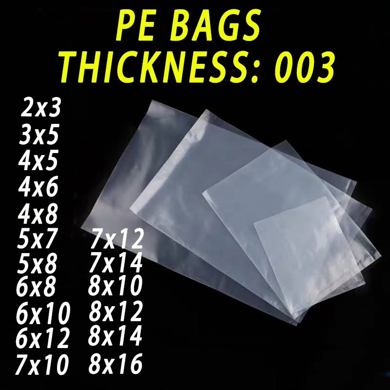 (100pcs) PE Plastic Bags（Thickness 003）5x8 6x10 7x10 7x12 8x12 8x16 ...