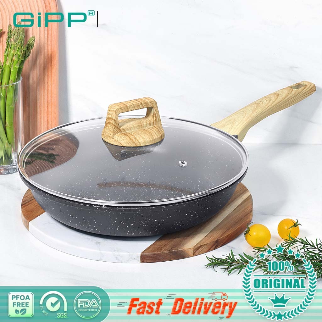 GIPP Non-Stick Frying Pan/Kawali Makapal, Induction Cooker Pan 20/24/28cm Easy to Clean With Lid ...
