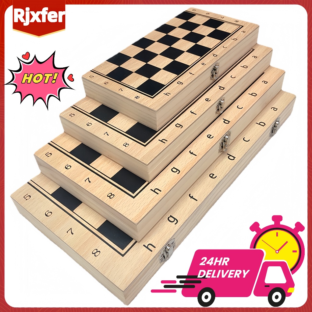 RJXFER Folding Wooden Chess Board Pieces Set 3 in 1 Board Game 4 Size ...