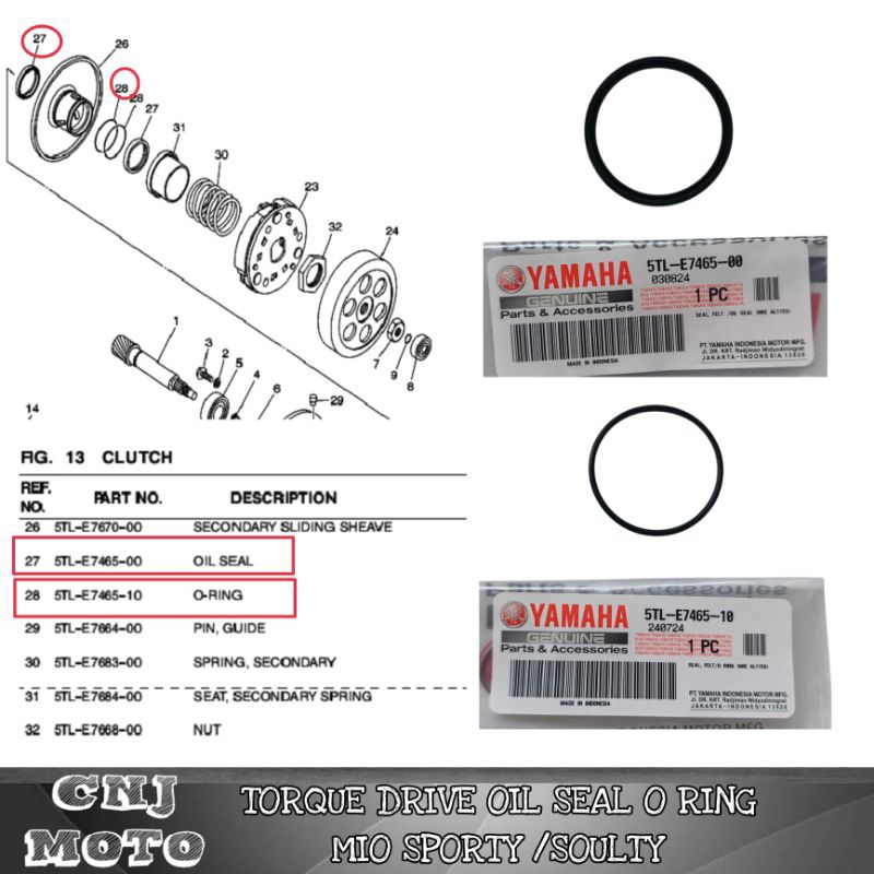 TORQUE DRIVE. OIL SEAL & O RING MIO SPORTY & SOULTY SOLD PER PIECE ...