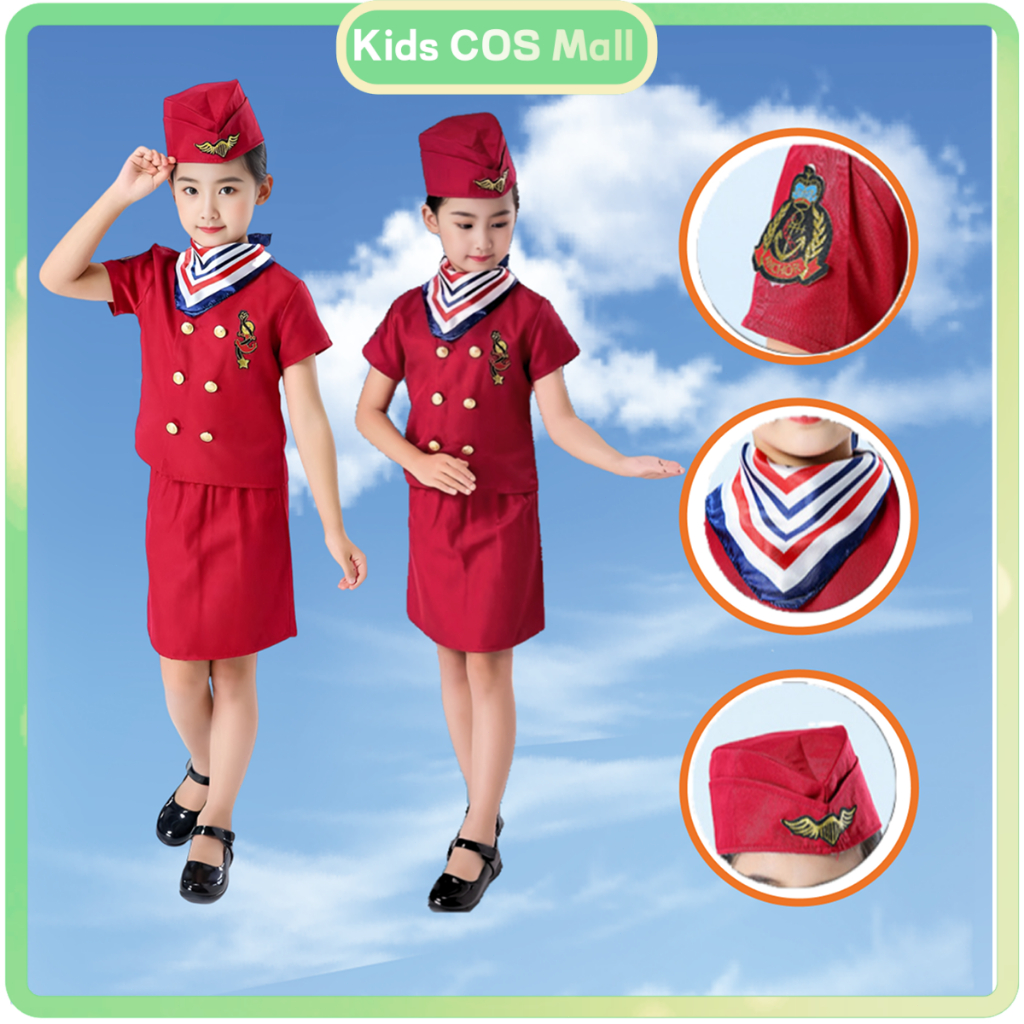 Career Uniform Set Aircraft Captain Cosplay for Kids Girl Pilot Flight ...