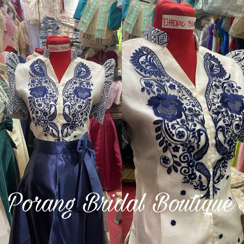 Ethnic Filipiniana with Ribbon Skirt(Set) Navy Blue, Modern Filipiniana ...