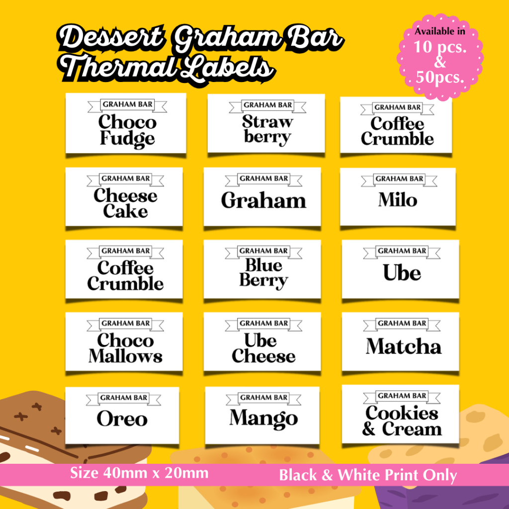 Dessert Label Graham Label Thermal Labels 40 x 20 mm Black & White ...